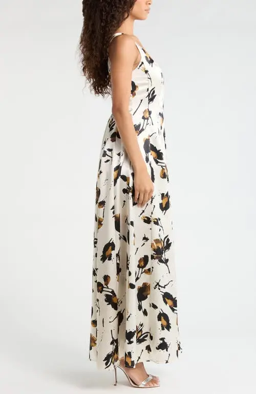 MELLODAY Floral Print Satin Maxi Dress