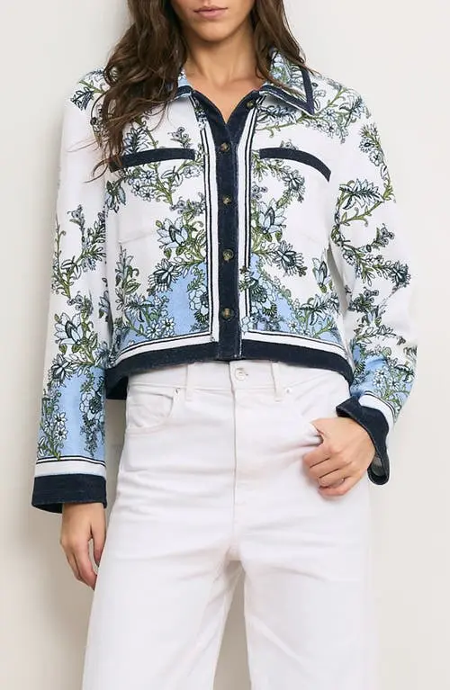 Veronica Beard Novelle Floral Cropped Cardigan - Blue Jay Multi