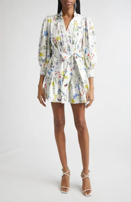 Alice + Olivia Floral Print Mini Shirtdress - Twisting Vines Off White