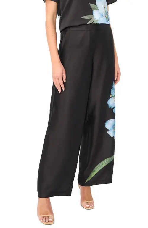 Vince Camuto Floral Wide Leg Pull-on Pants - Black/sky