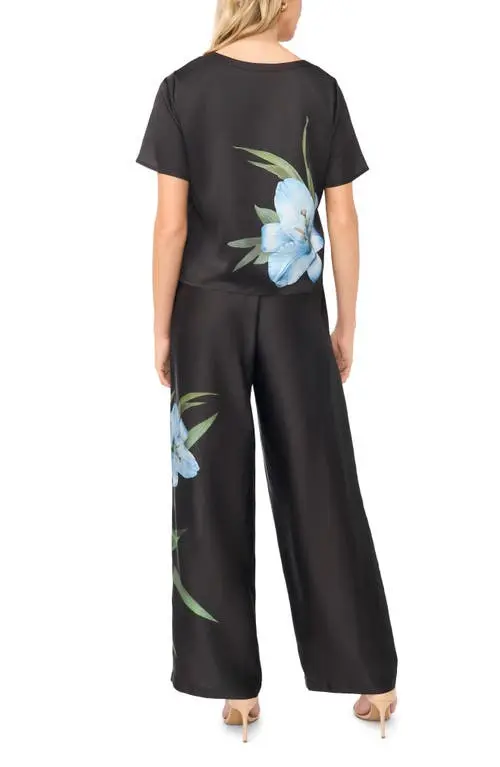 Vince Camuto Floral Wide Leg Pull-on Pants - Black/sky