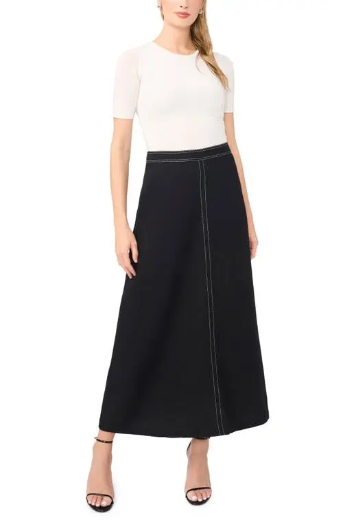 Vince Camuto Topstitched Flared Maxi Skirt - Rich Black