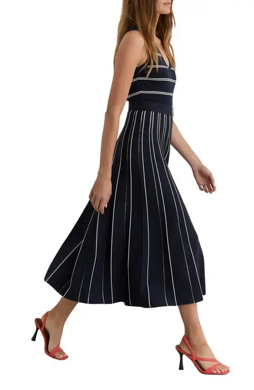 REISS Mallory Mixed Stripe Dress - Navy/ivory