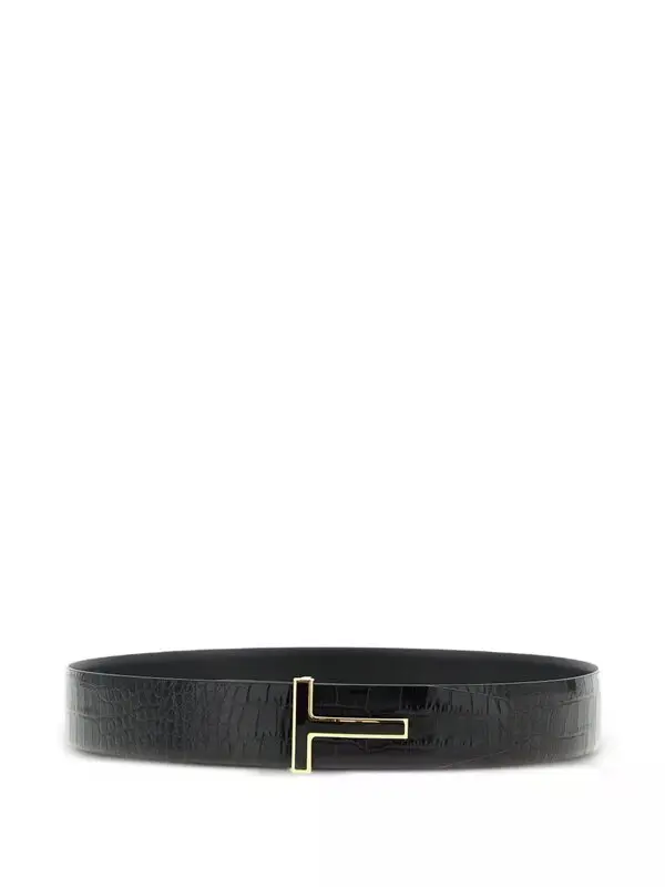 TOM FORD Reversible Crocodile-effect Logo Belt - Black