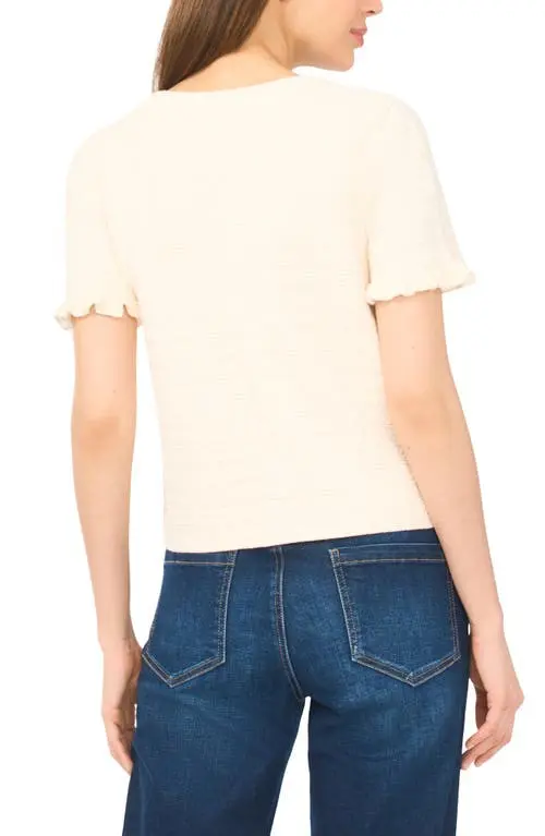 CECE DUPRAZ Short Sleeve Cotton Blend Cardigan - Eggnog