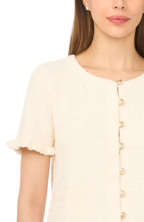 CECE DUPRAZ Short Sleeve Cotton Blend Cardigan - Eggnog