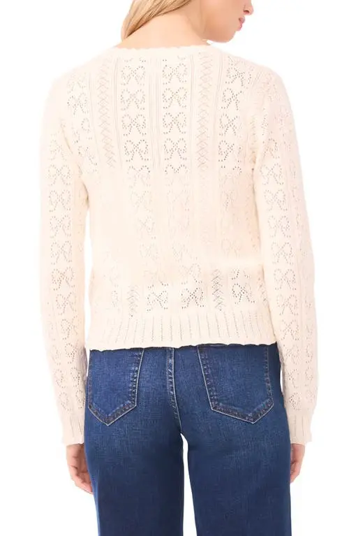 CECE DUPRAZ Pointelle Stitch Bow Cotton Cardigan - Eggnog