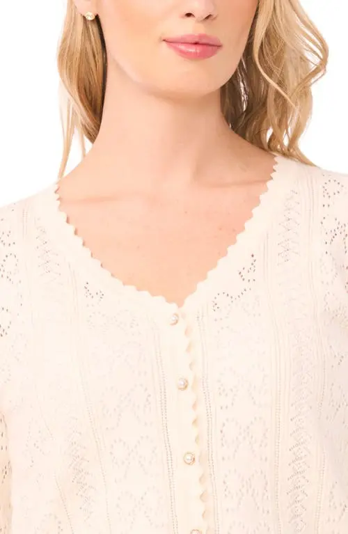 CECE DUPRAZ Pointelle Stitch Bow Cotton Cardigan - Eggnog