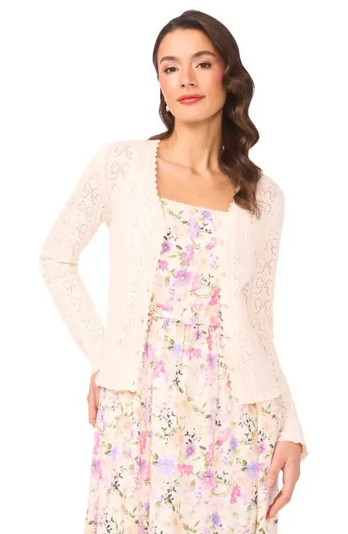 CECE DUPRAZ Pointelle Stitch Bow Cotton Cardigan - Eggnog
