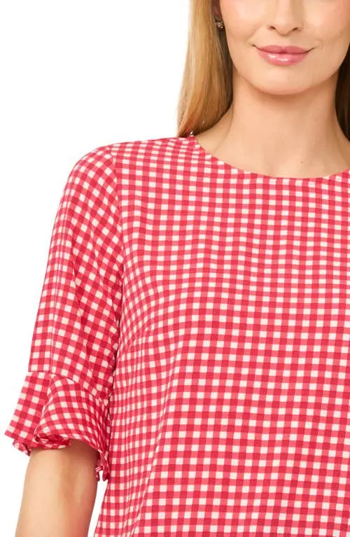 CECE DUPRAZ Gingham Ruffle Sleeve Top - Claret Red