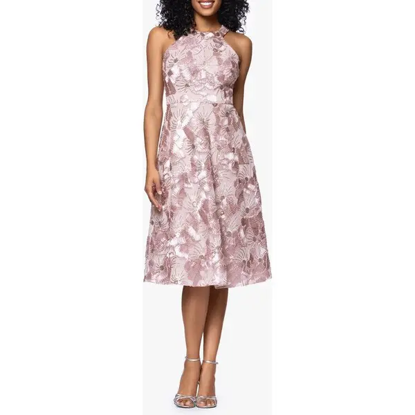 Betsy & Adam Soutache Sequin Sleeveless Cocktail Dress
