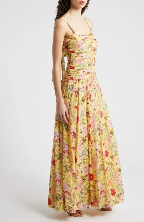 Julia Jordan Pleated Floral Print Sleeveless Gown