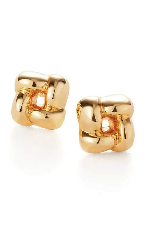 Jenny Bird Mini Woven Square Stud Earrings - High Polish Gold