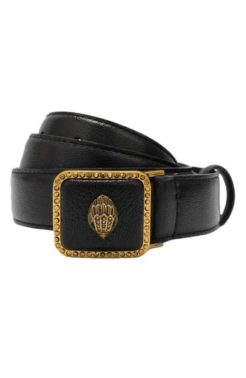 Kurt Geiger Crystal Eagle Buckle Leather Belt - Black Antique Brass