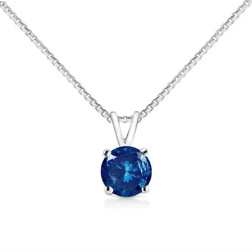HAUS OF BRILLIANCE 14k White Gold 1/2ctw Lab Grown Diamond Solitaire Pendant Necklace - Blue Diamond