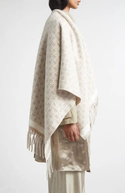 FERRAGAMO Gancini Monogram Wool Fringe Cape - Mascarpone