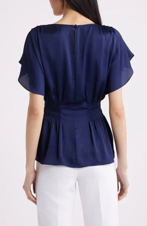 Anne Klein Flutter Sleeve Smocked Waist Top - Distant Mountain