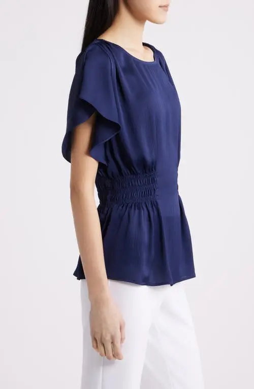 Anne Klein Flutter Sleeve Smocked Waist Top - Distant Mountain