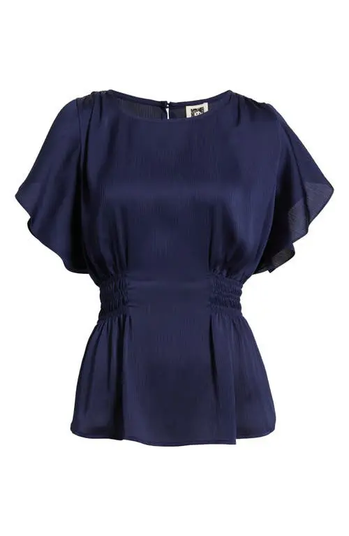 Anne Klein Flutter Sleeve Smocked Waist Top - Distant Mountain