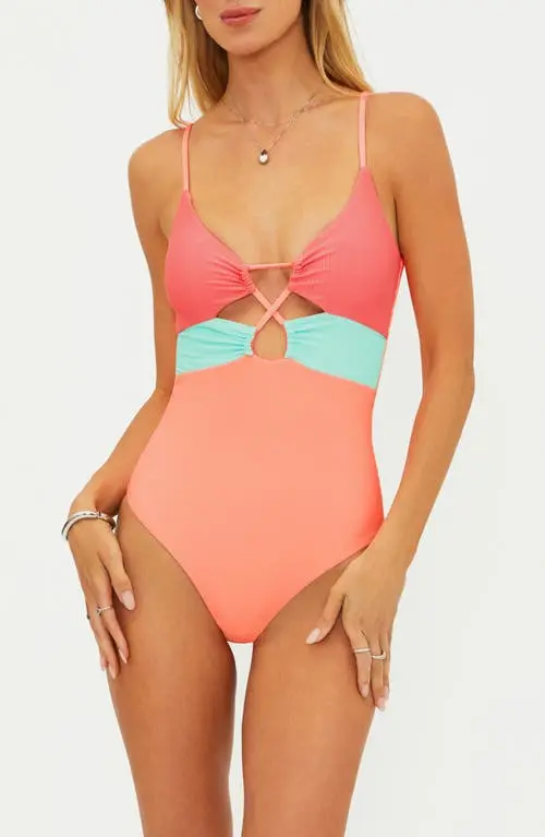 Beach Riot Leslie Cutout One-piece Swimsuit - Guava Jelly Colorblock