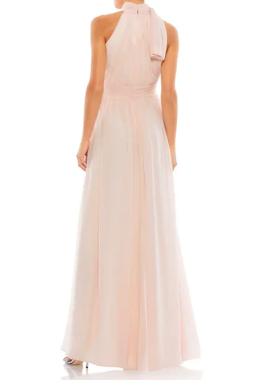Mac Duggal A-line Chiffon Halter Neck Evening Gown - Blush