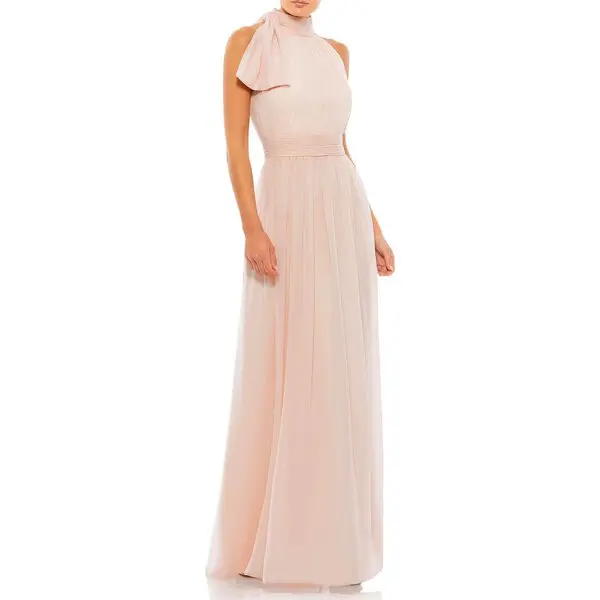 Mac Duggal Petite A-line Halter Neck Chiffon Evening Gown - Blush