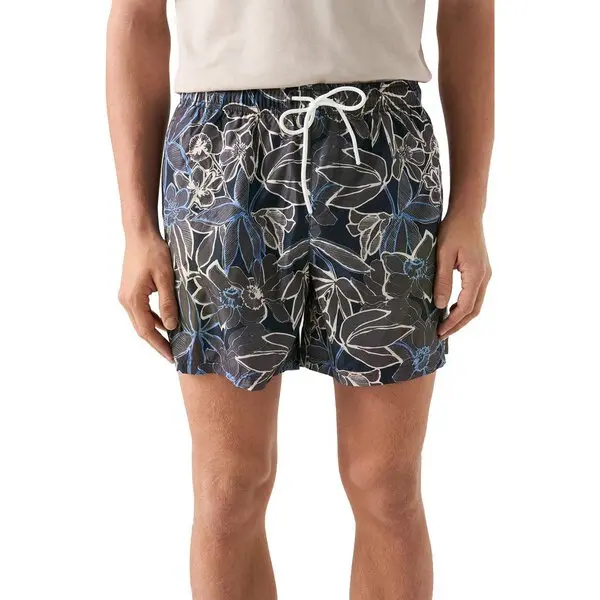 Eton Floral Print Swim Trunks - Navy Blue
