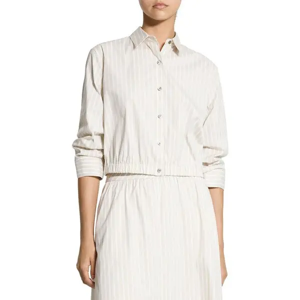 Theory Stripe Cotton Blend Button-up Shirt - Sand Multi