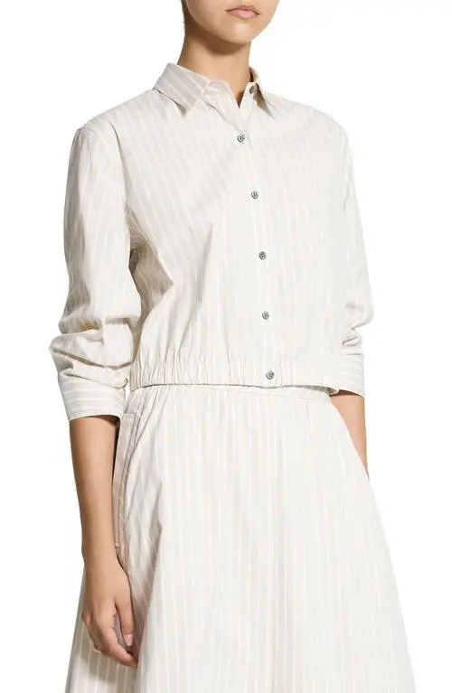 Theory Stripe Cotton Blend Button-up Shirt - Sand Multi