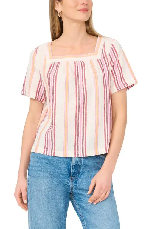Vince Camuto Stripe Square Neck Top - Tangerine