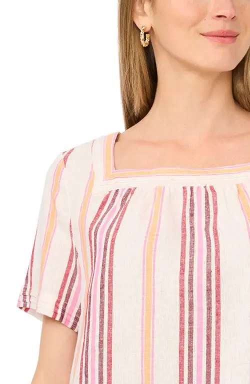 Vince Camuto Stripe Square Neck Top - Tangerine