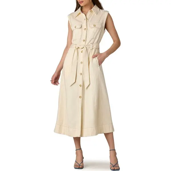 Wit & Wisdom Topstitch Sleeveless Midi Shirtdress