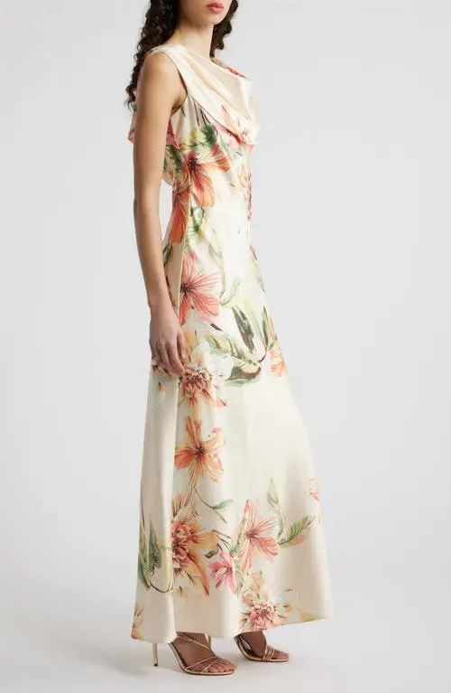 Eliza J Floral Cowl Neck Satin Gown