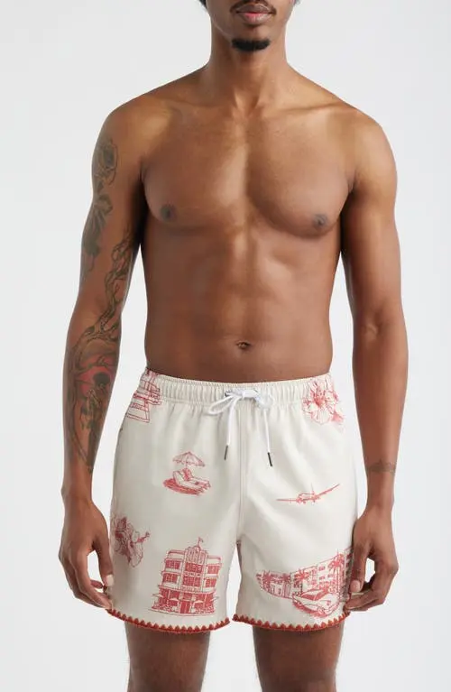 MAVRANS Ocean Drive Print Swim Trunks - Red