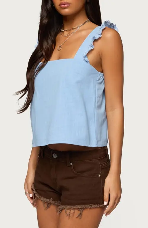 EDIKTED Viviana Ruffle Strap Cotton Tank - Light-blue
