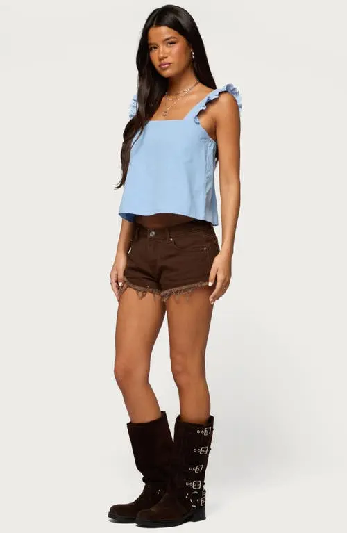 EDIKTED Viviana Ruffle Strap Cotton Tank - Light-blue