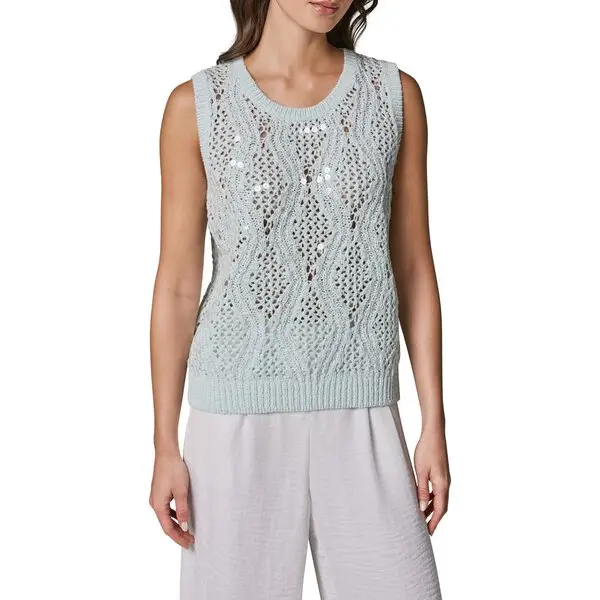 Donna Karan New York Open Stitch Sequined Sweater - Skylight