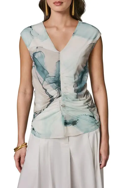 Donna Karan New York Abstract Print Center Ruched Knit Tank