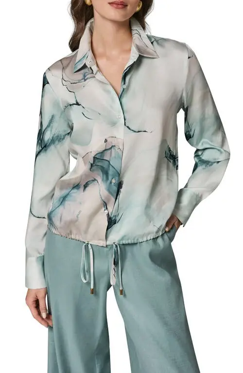 Donna Karan New York Printed Drawstring Hem Button-up Shirt