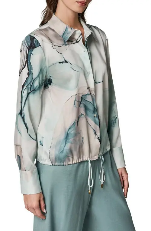Donna Karan New York Printed Drawstring Hem Button-up Shirt