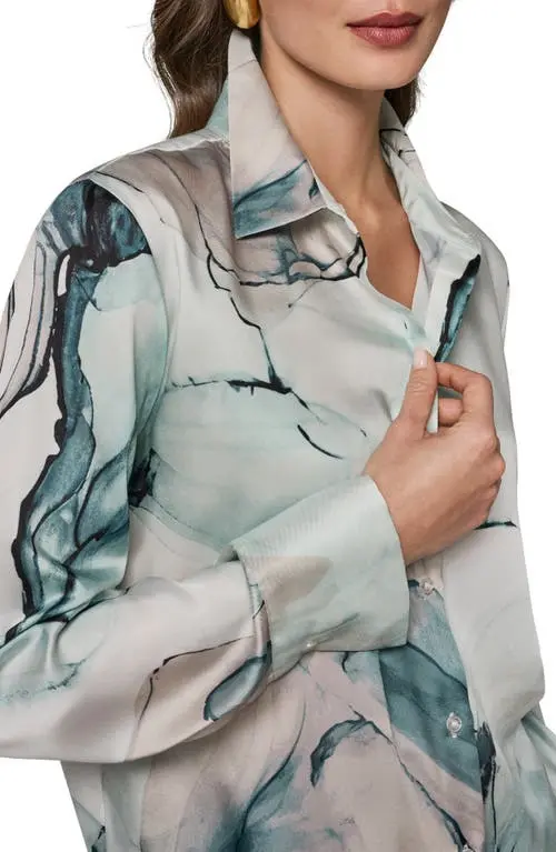 Donna Karan New York Printed Drawstring Hem Button-up Shirt