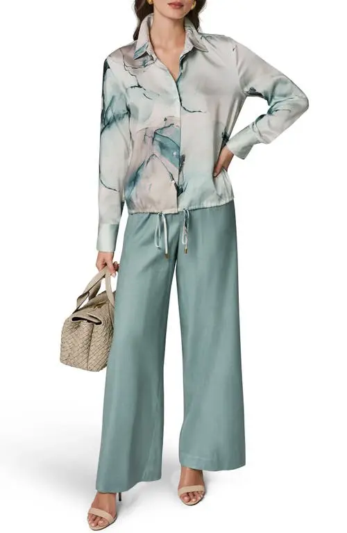 Donna Karan New York Printed Drawstring Hem Button-up Shirt