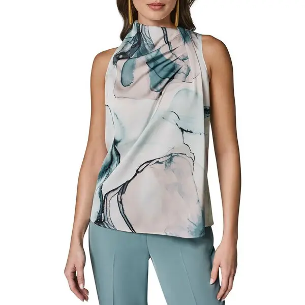 Donna Karan New York Abstract Print Drape Shoulder Tank