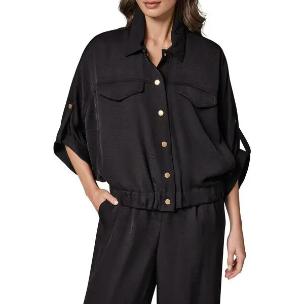 Donna Karan New York Dolman Sleeve Button-up Top - Black