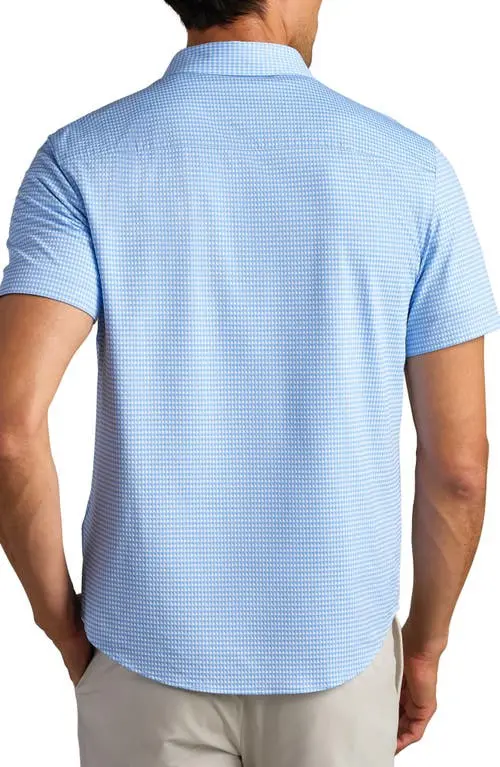 RHONE Commuter Short Sleeve Button-up Shirt - Light Blue Gingham