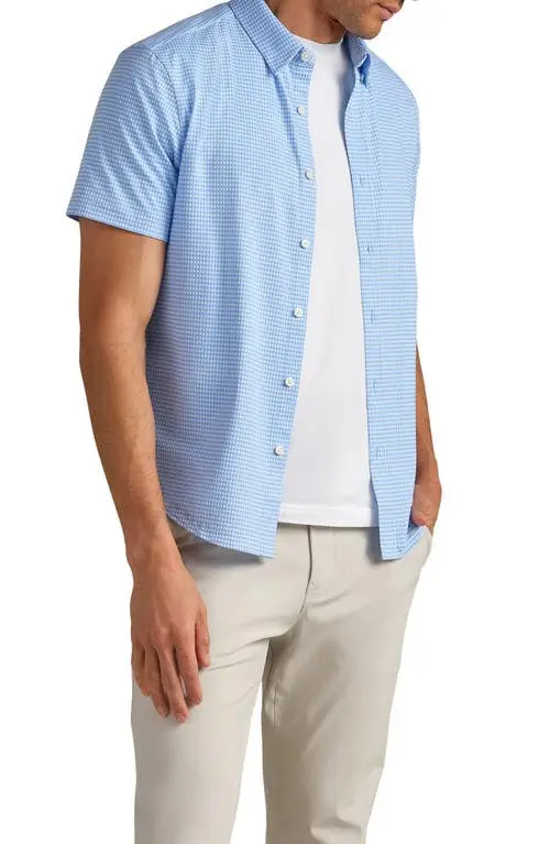 RHONE Commuter Short Sleeve Button-up Shirt - Light Blue Gingham