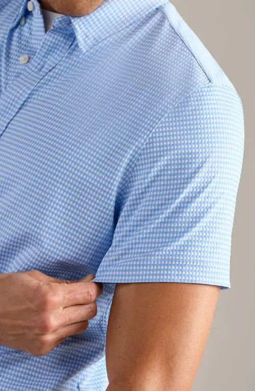 RHONE Commuter Short Sleeve Button-up Shirt - Light Blue Gingham