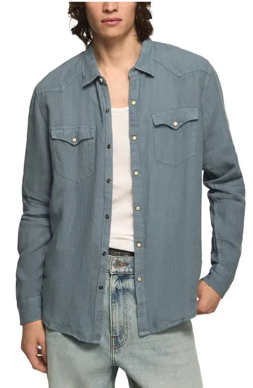 Lucky Brand Linen Snap-up Western Shirt - Flint Stone