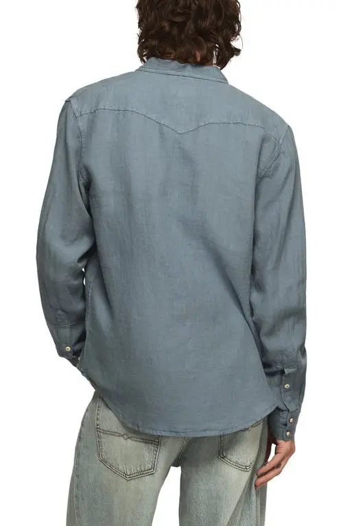 Lucky Brand Linen Snap-up Western Shirt - Flint Stone