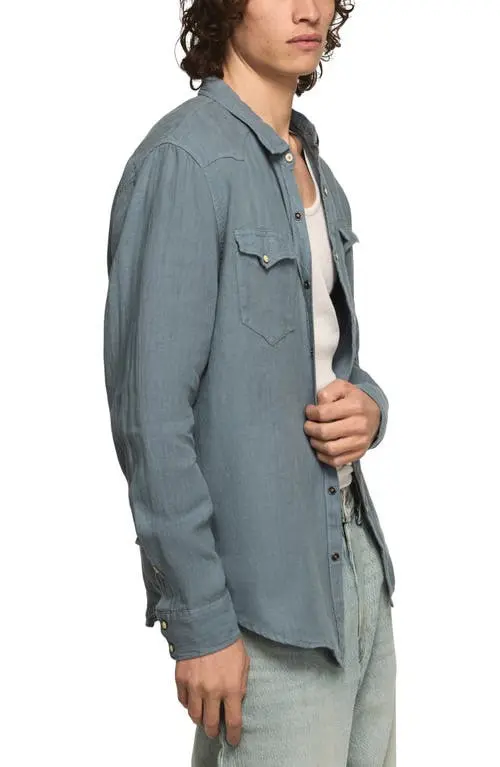 Lucky Brand Linen Snap-up Western Shirt - Flint Stone